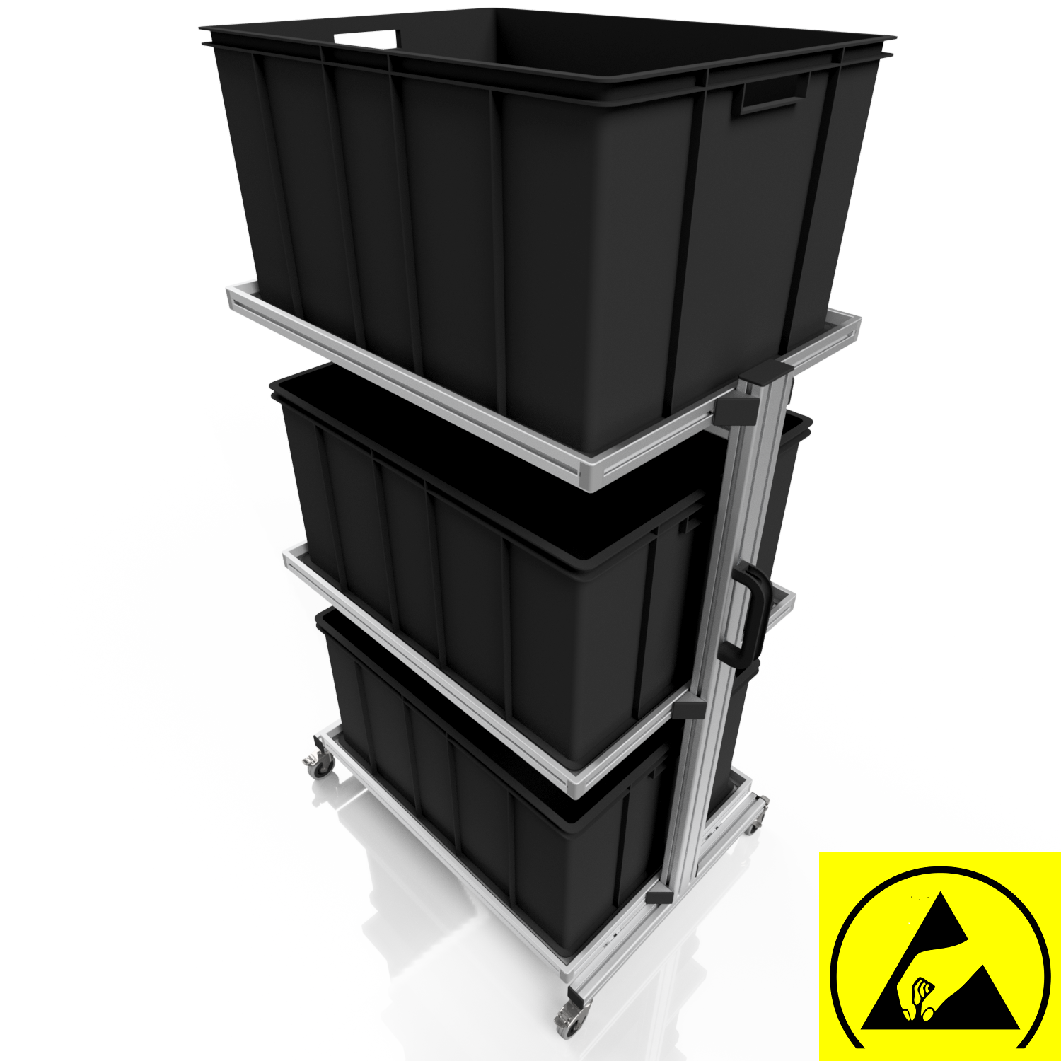 ESD Systemwagen für Eurobehälter 80 x 60 H 134 cm ohne Auszug | 3 x Tablar, für 3 x EG 86/42 ...